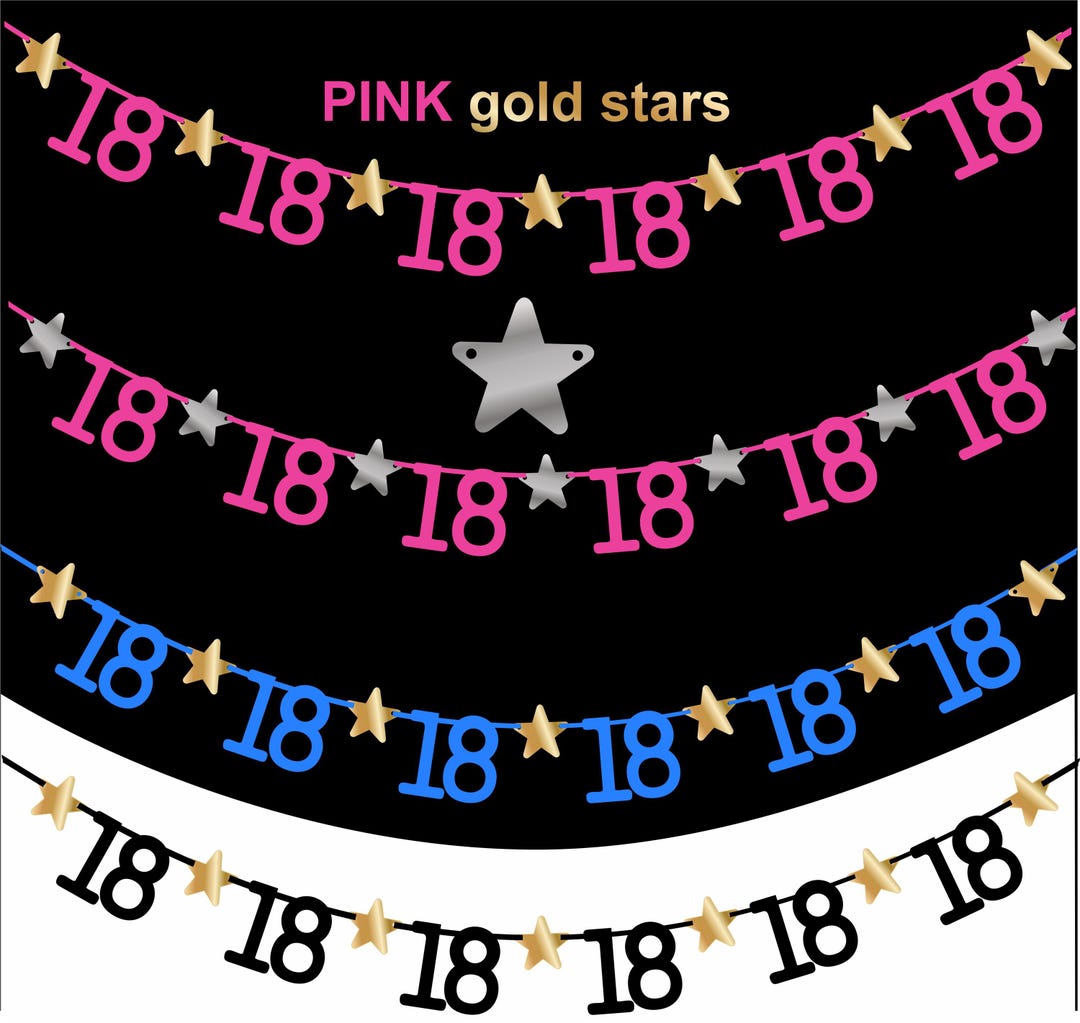 18th Birthday 18 Numbers Garland Party DECORATIONS GOLD Black Silver ...