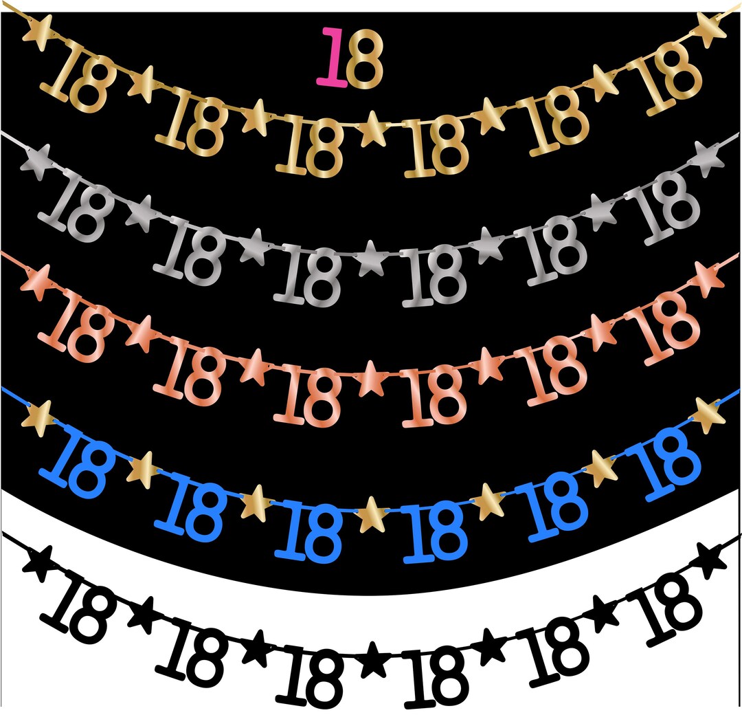 18th Birthday Decorations 18 Numbers Garland Party GOLD Black Silver ...