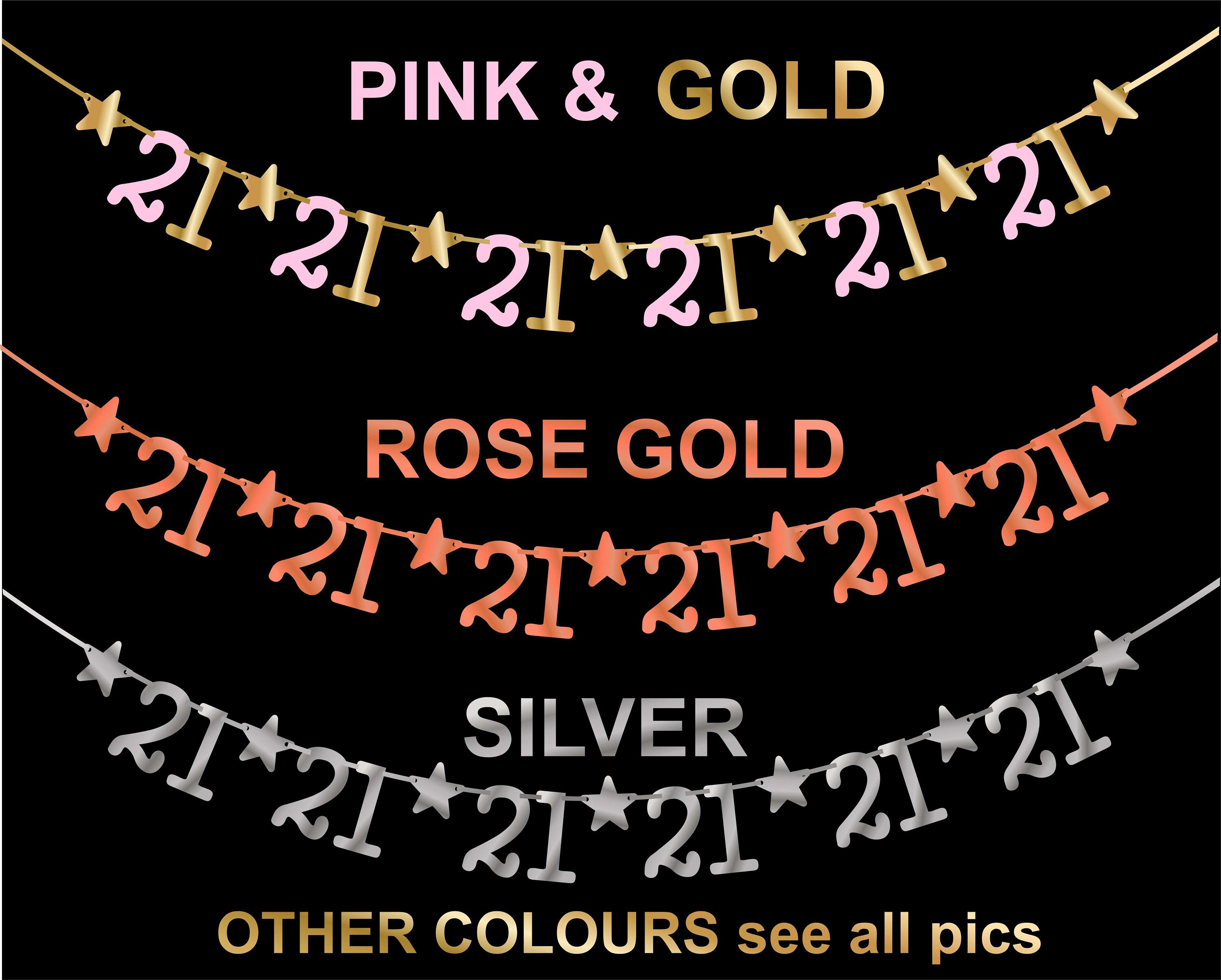 21st Birthday 21 Numbers Garland Party Banner GOLD Pink Black - Etsy UK