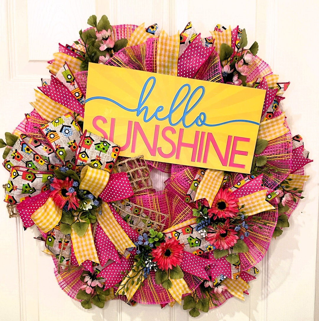 Pink & Yellow hello Sunshine Wreath, Summer Wreath, Sunshine Wreath - Etsy