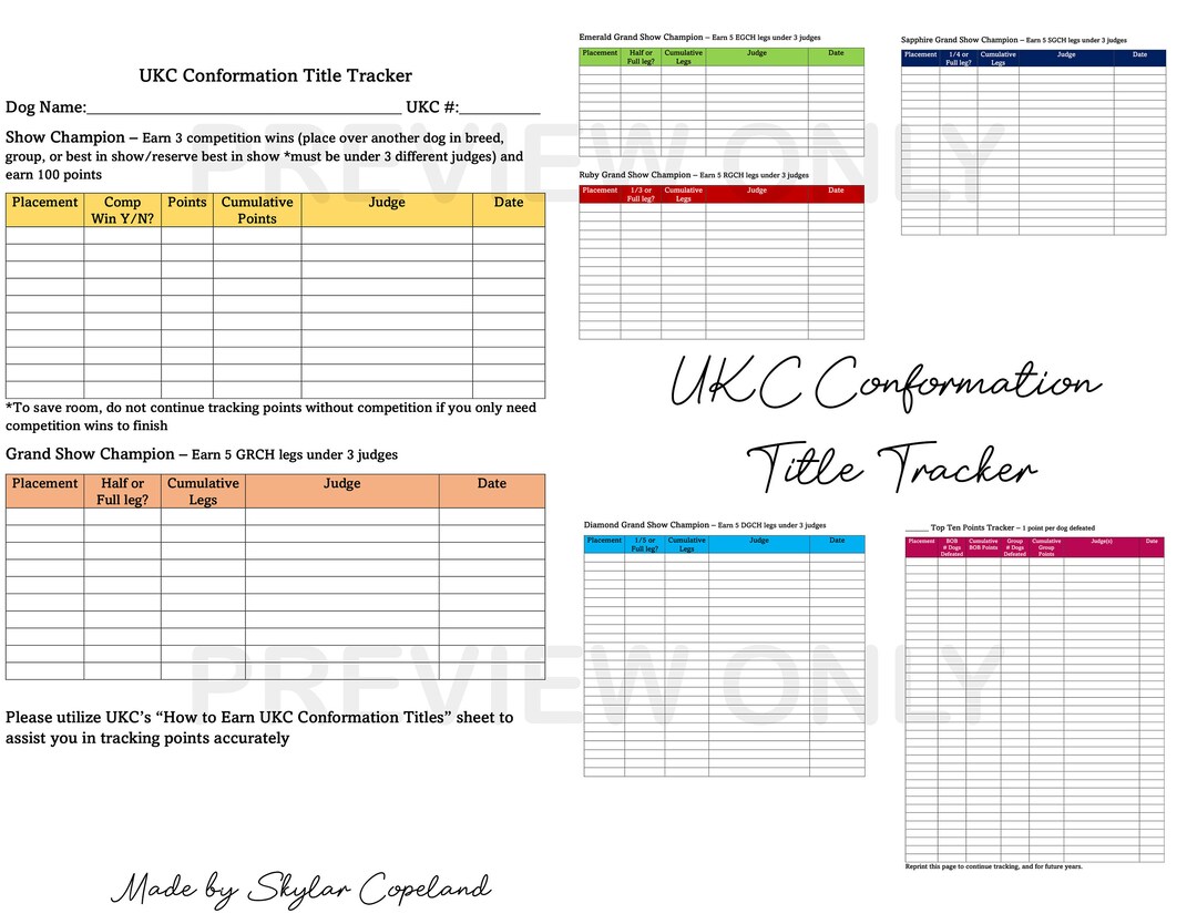 UKC Conformation Title Tracking Form - Etsy