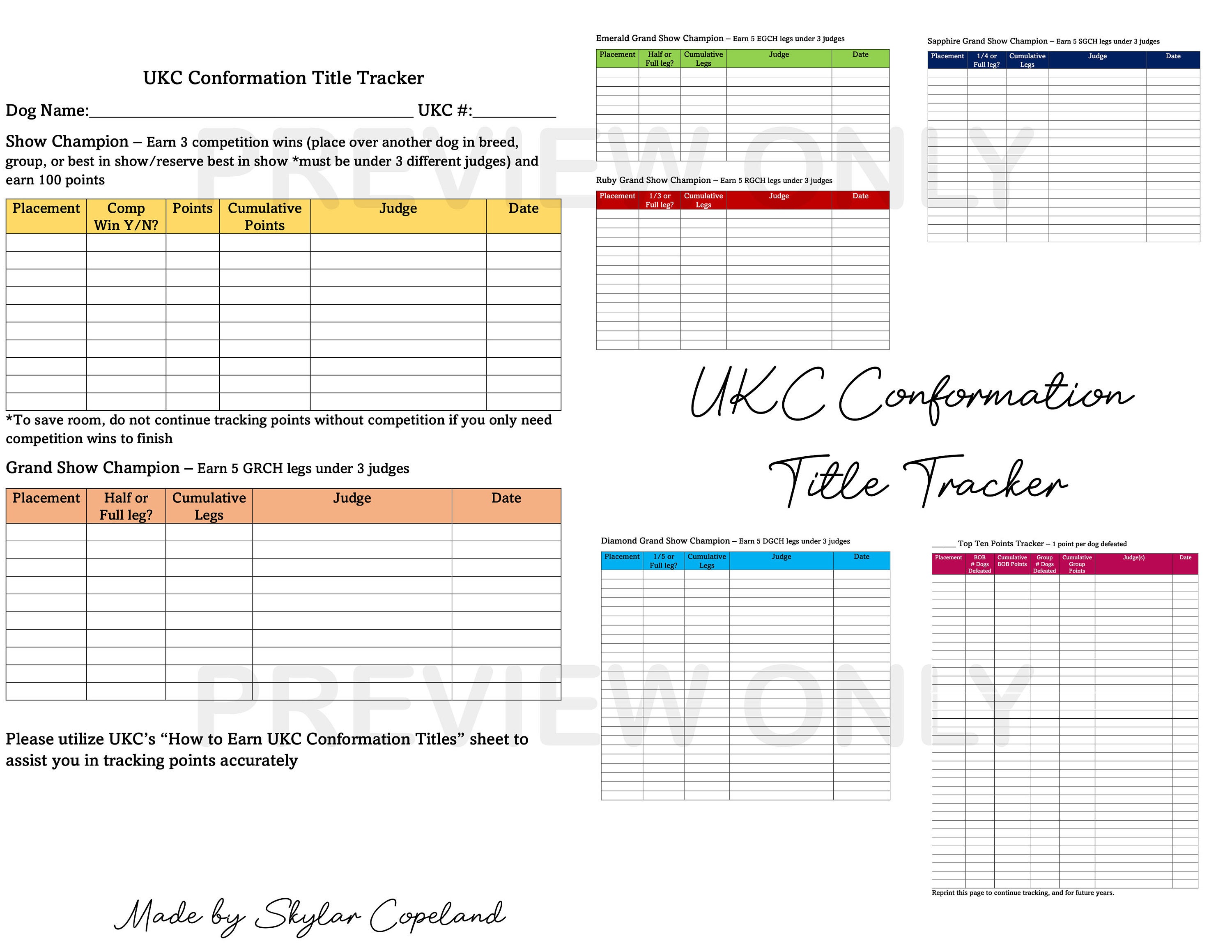 UKC Conformation Title Tracking Form - Etsy