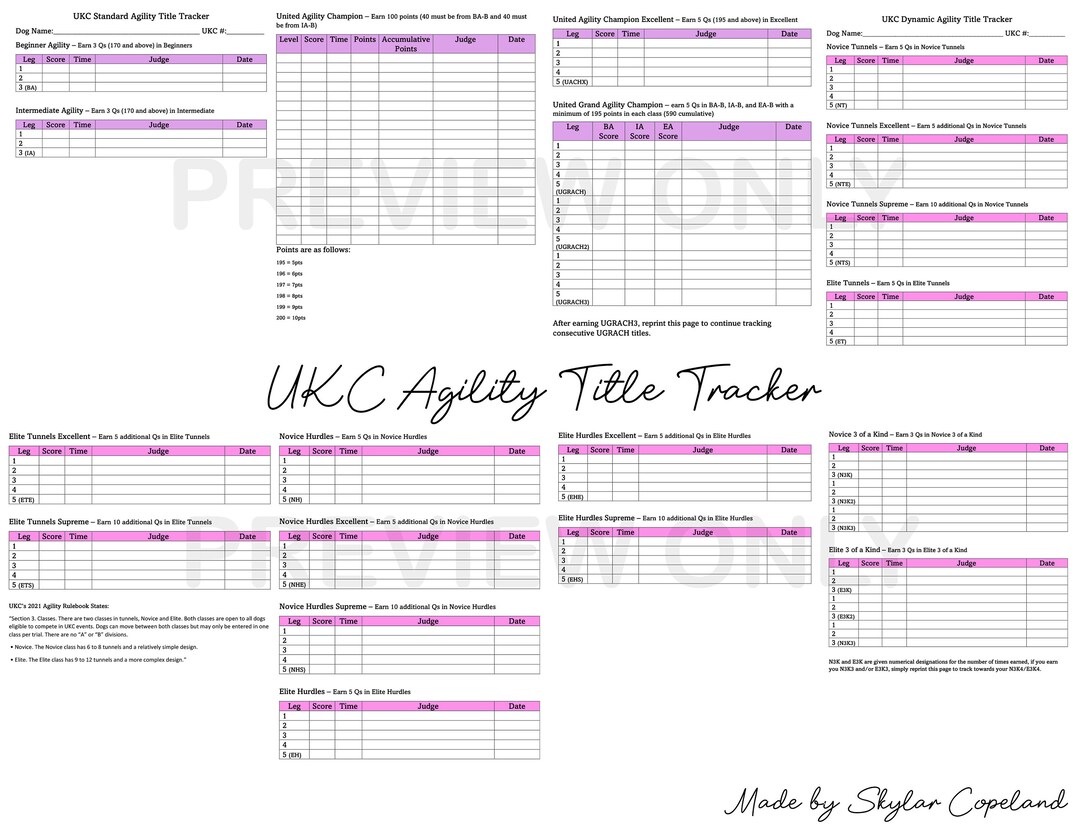 UKC Agility Title Tracking Form - Etsy