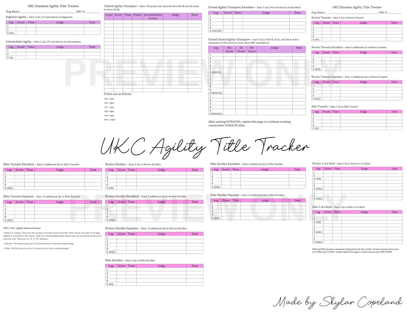 UKC Agility Title Tracking Form - Etsy
