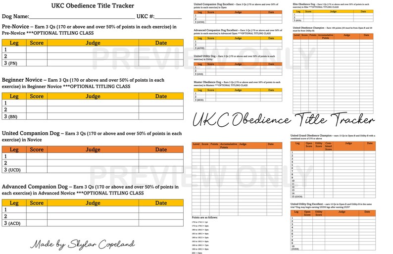 UKC Title Tracking Forms Bundle - Includes Conformation, Agility, Rally ...