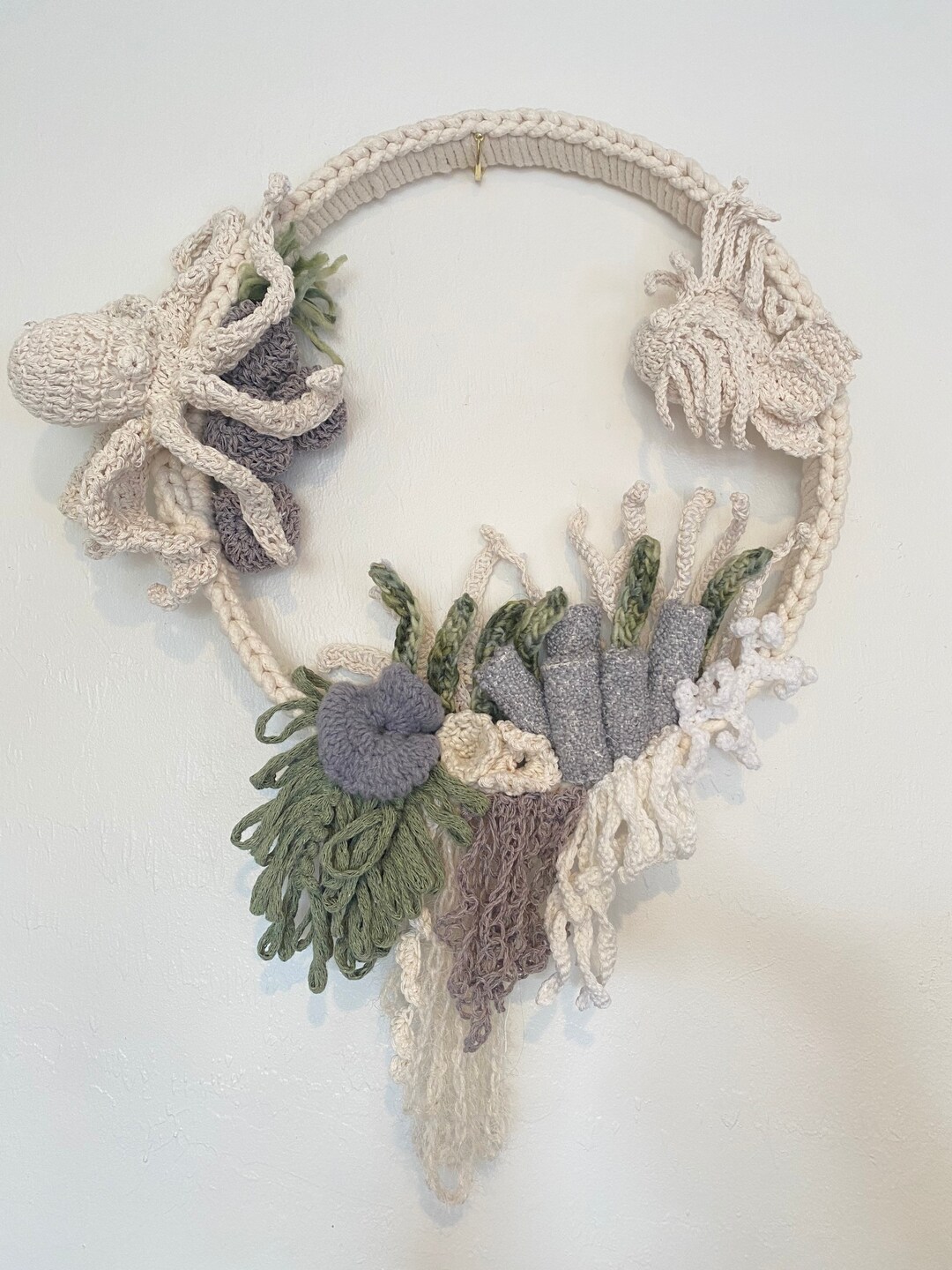 Octopus and Lionfish Reef Wall Hanging Costal Natural Macrame and ...