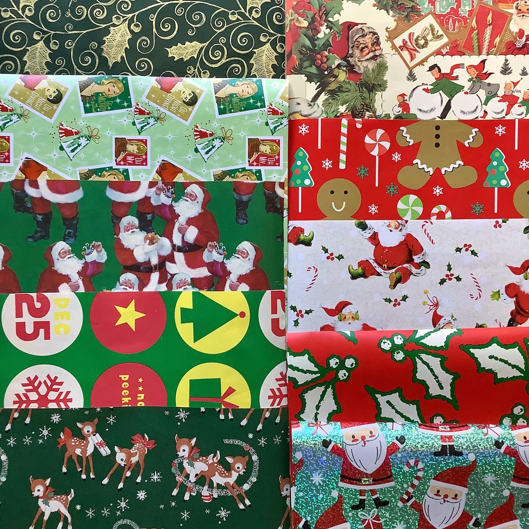 Vintage Christmas Gift Wrapping Paper Lot Over 100 Designs, 8.5 by 11 ...
