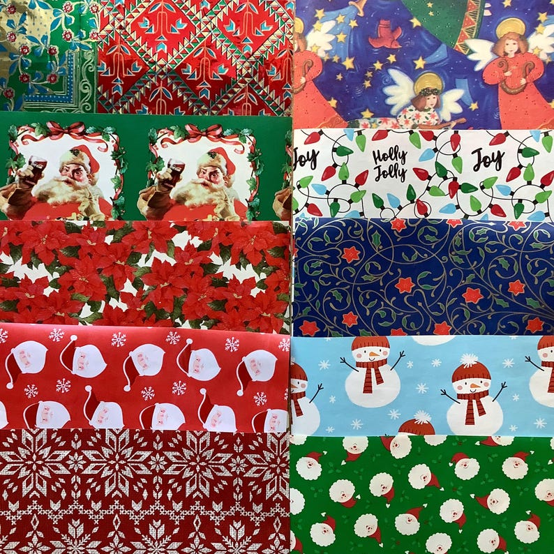 Vintage Christmas Gift Wrapping Paper Lot Over 100 Designs, 8.5 by 11 ...