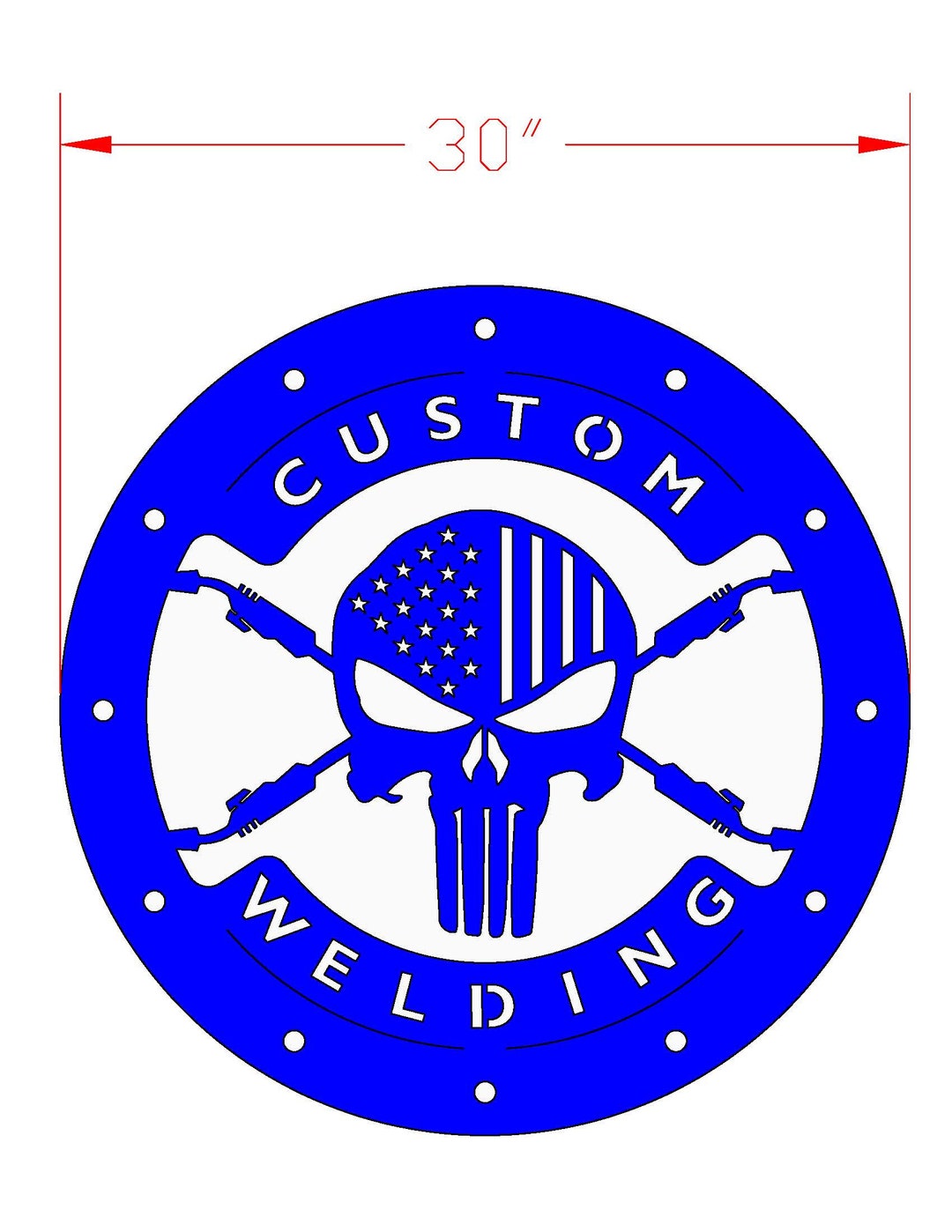 Custom Welding Sign, DXF, Skull & Flag Design, 30" Dia - Etsy