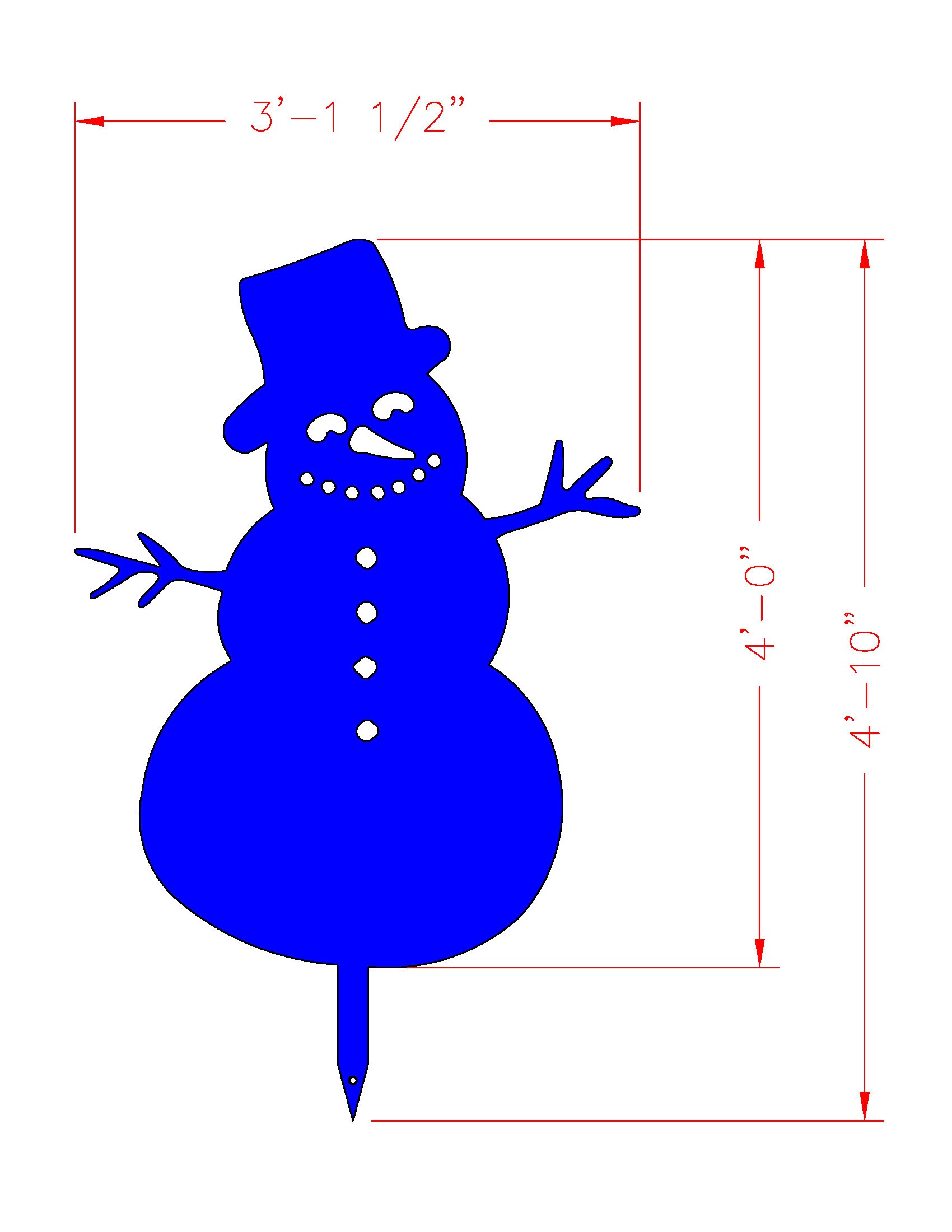 Metal Snowman, 4'-0" Tall X 3'-1 1/2" Wide With 10" Integrated Stake - Etsy
