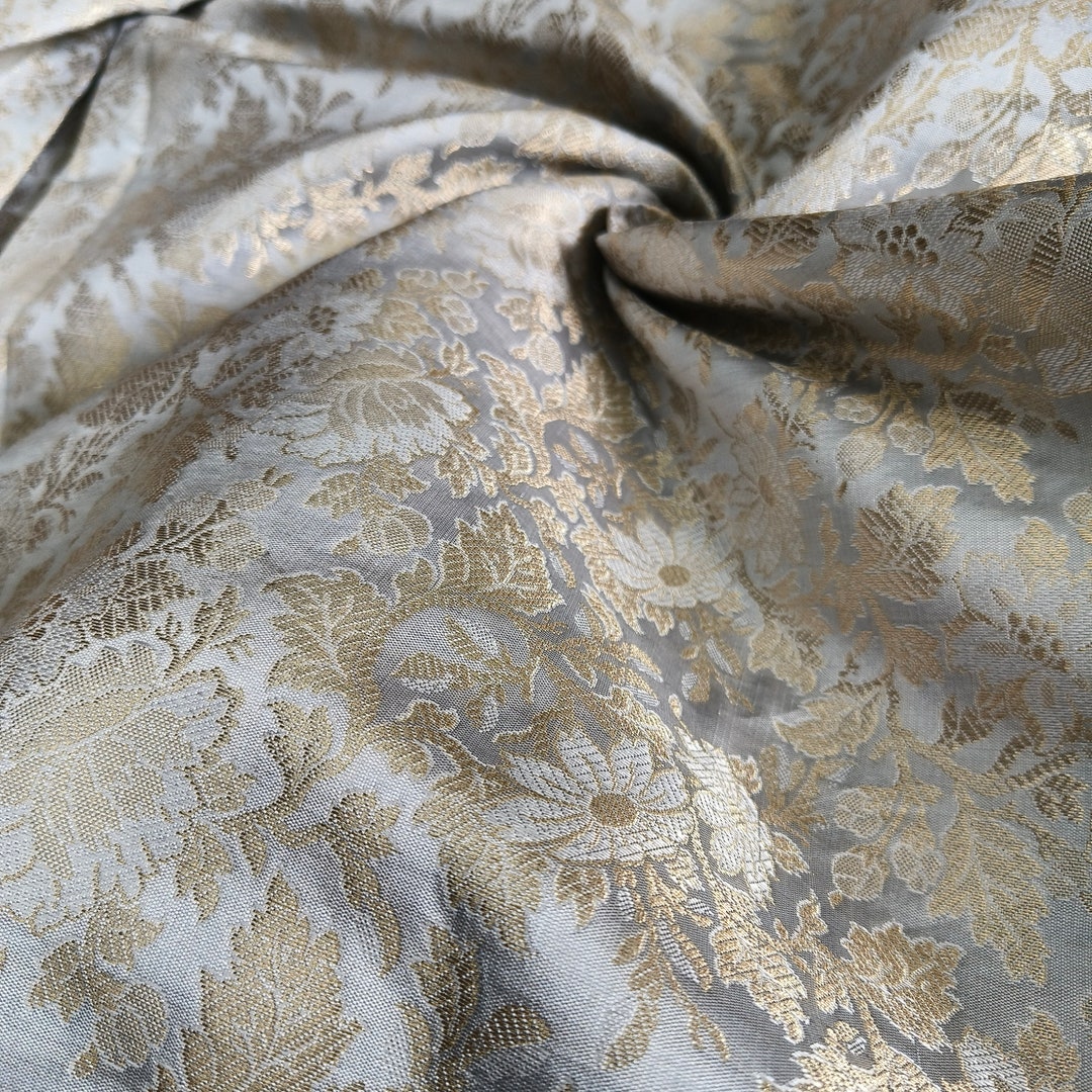 Luxurious Flower Brocade Fabric, Indian Brocade Fabric, Silver and Gold ...