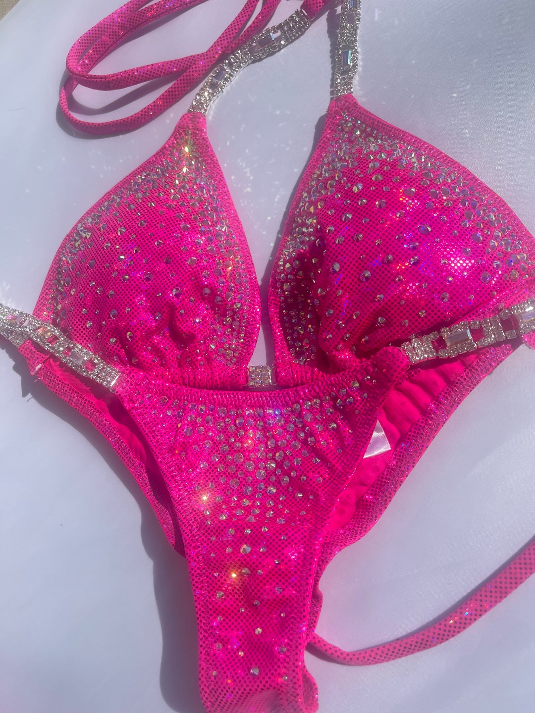 Hot Pink Rhinestone Competition Bikini Posing Suit Custom Made NPC IFBB ...