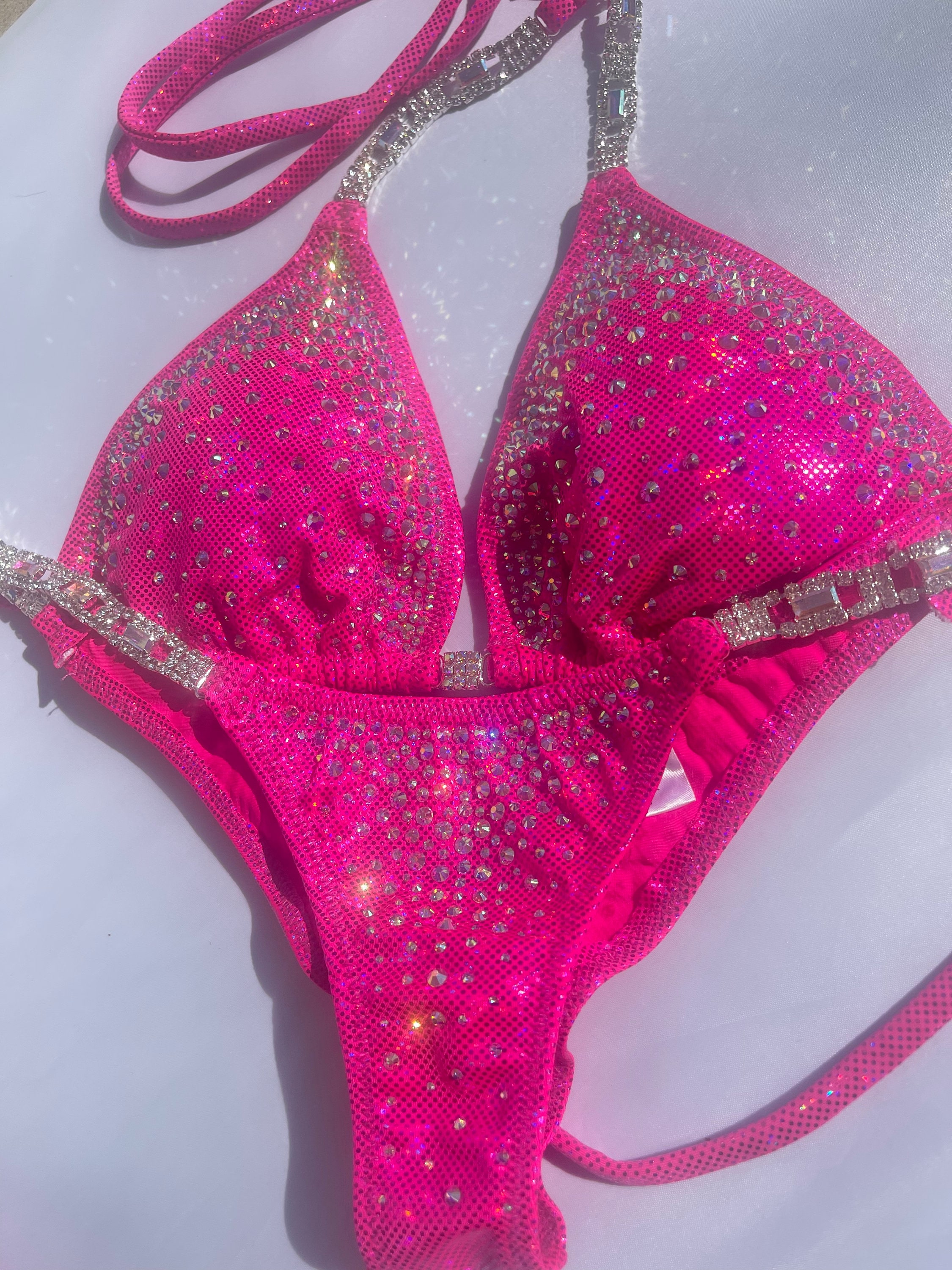 Hot Pink Rhinestone Competition Bikini Posing Suit Custom Made NPC IFBB ...