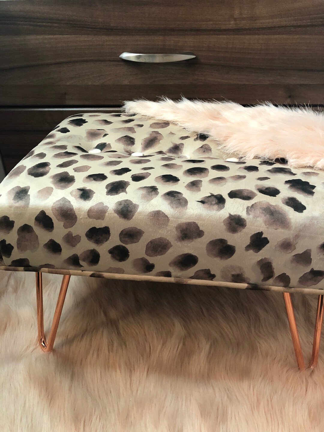 Stylish Upholstered Lynx Animal Print Footstool - Etsy Österreich