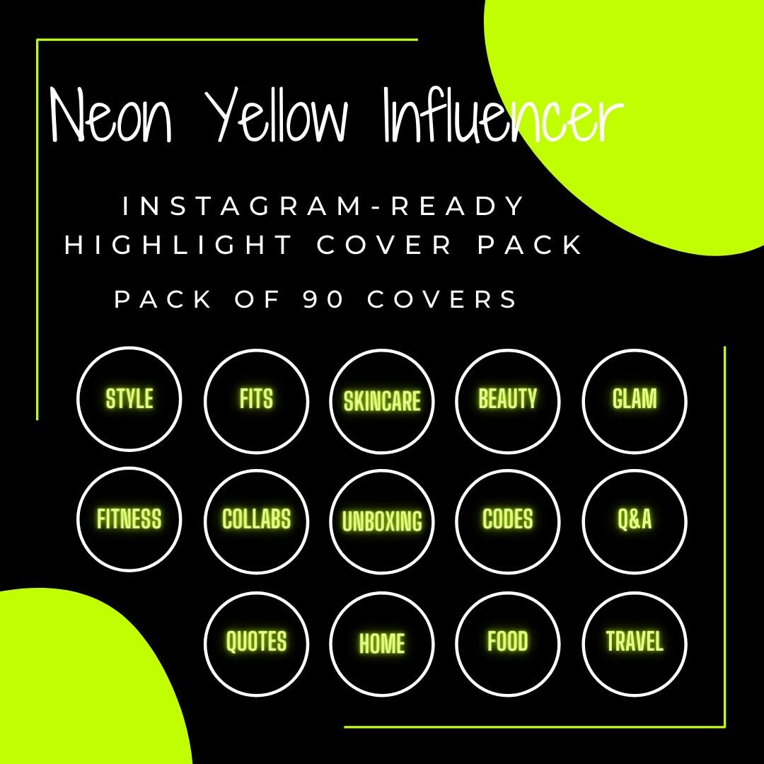 Neon Yellow Instagram Highlight Covers Pack of 90 Yellow Story ...