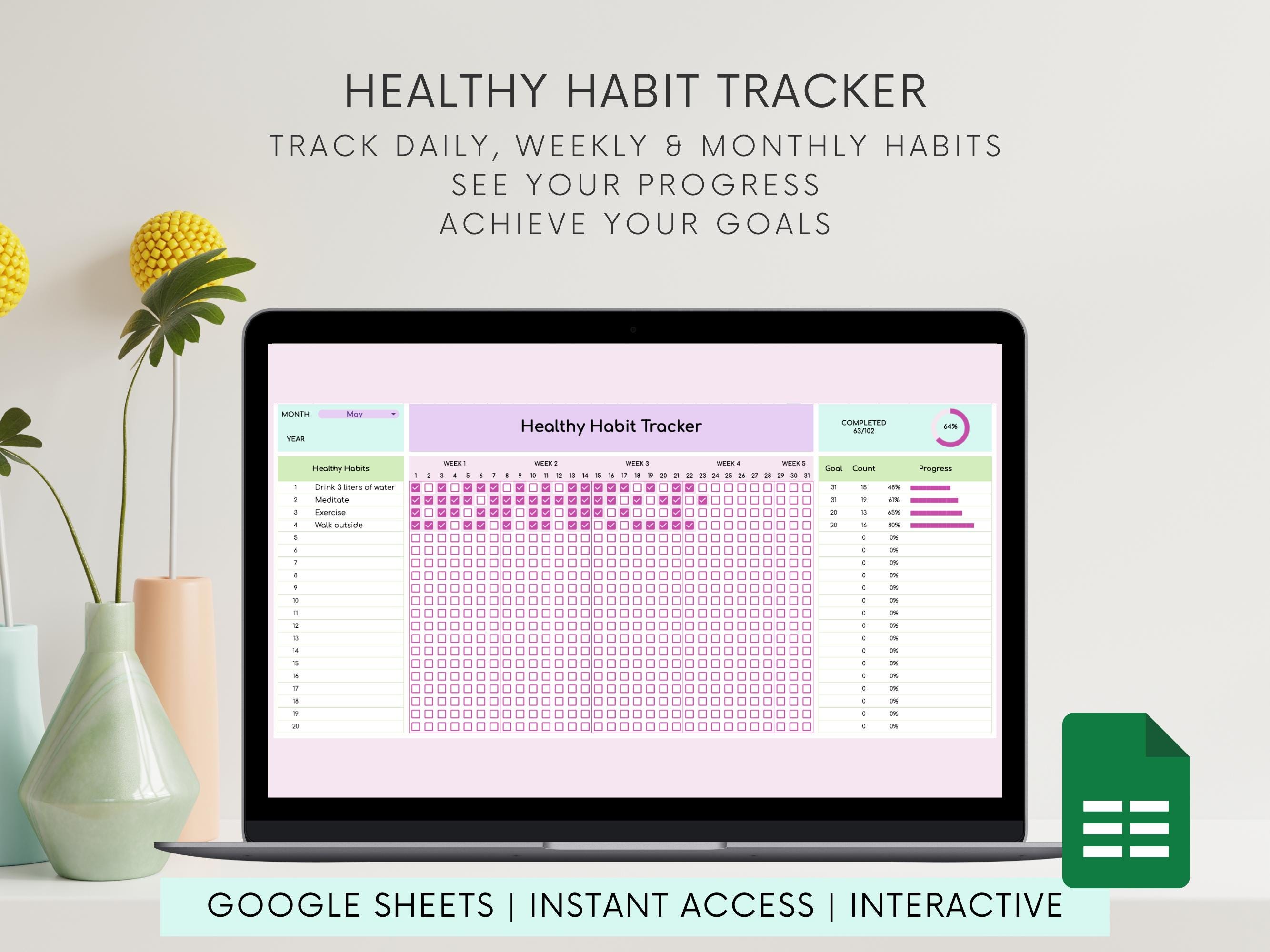 Healthy Habit Tracker - Digital Download for Google Sheets | Achieve ...