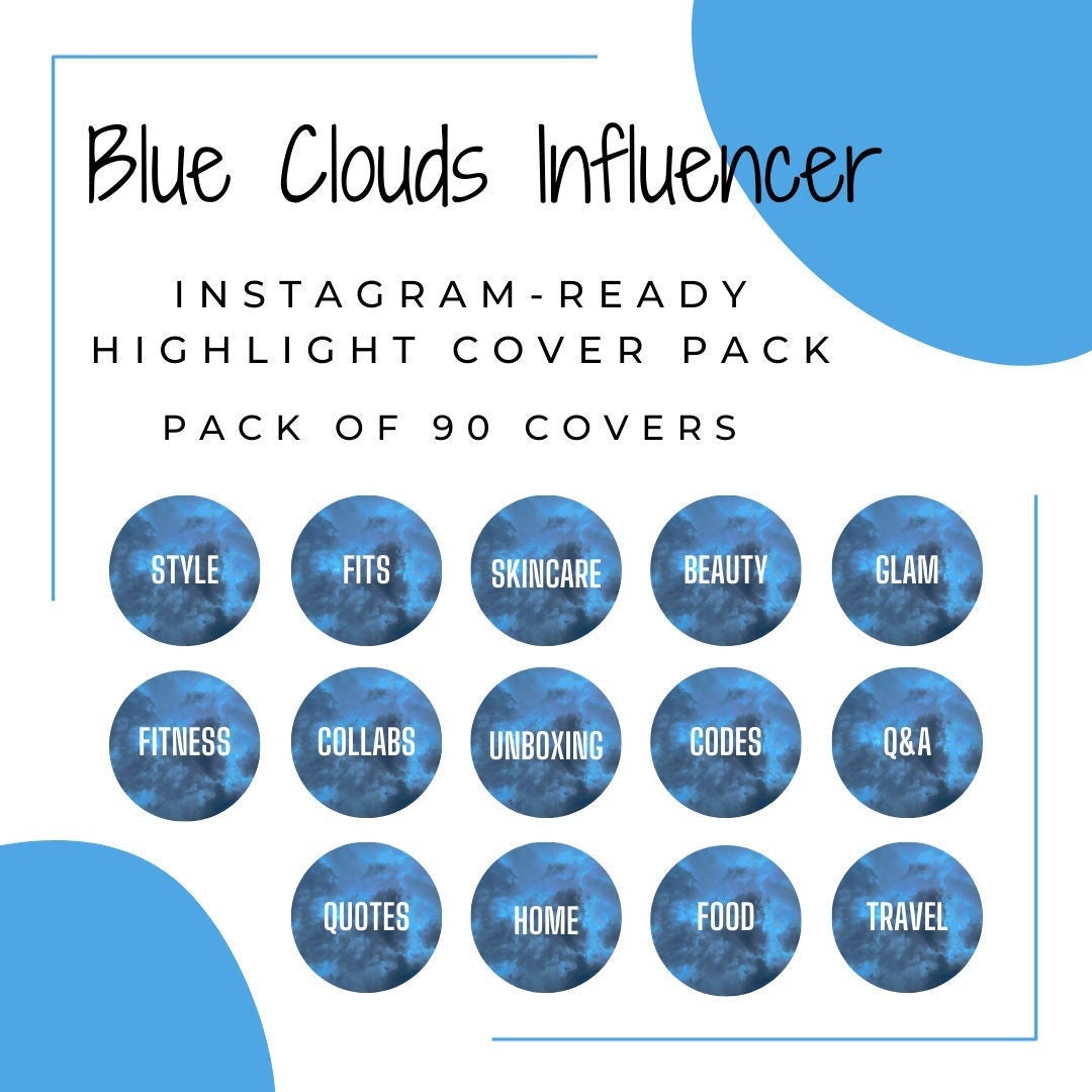 Influencer Instagram Highlight Covers Pack of 90 Blue Clouds Story ...