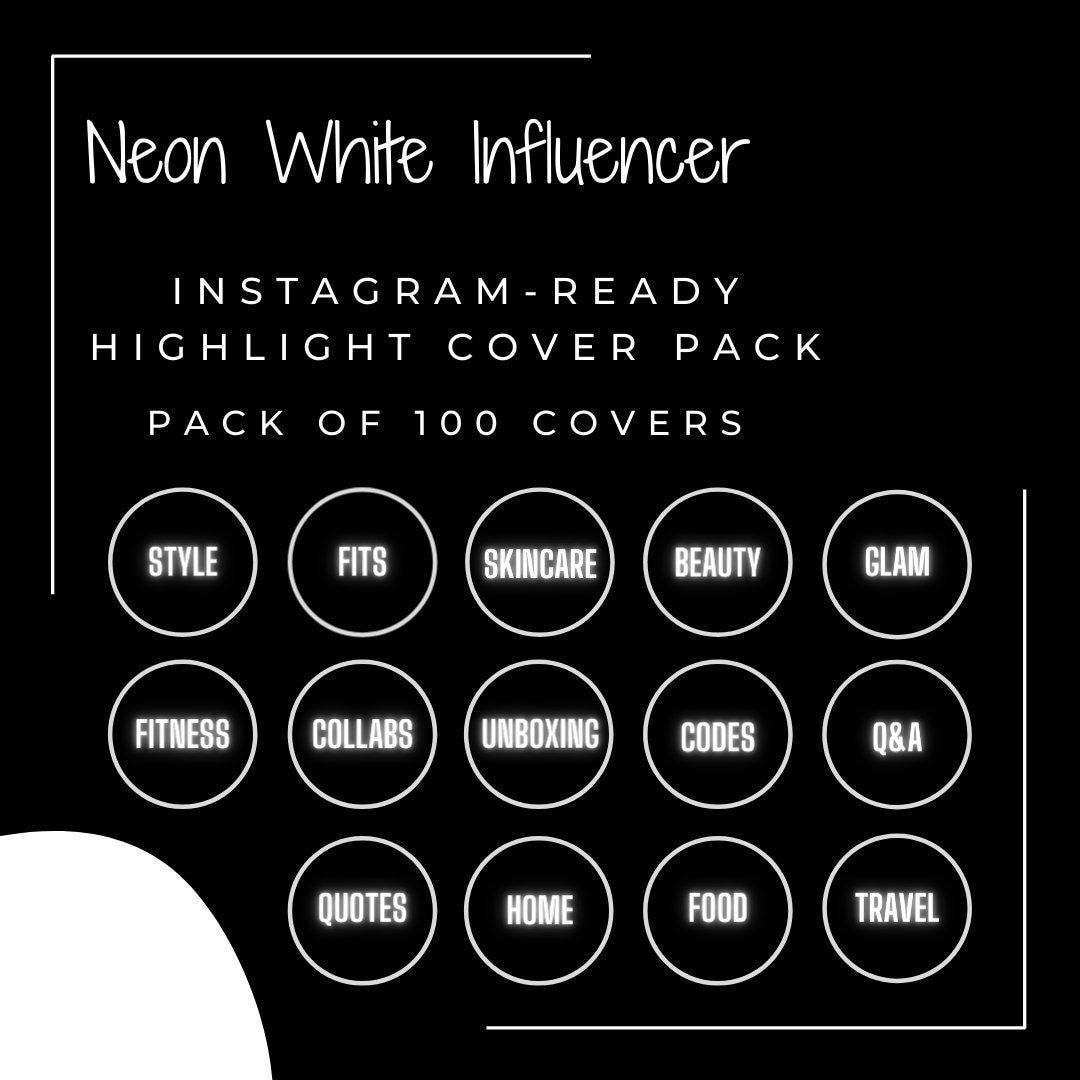 Neon White Instagram Highlight Covers Pack mit 100 White Story ...