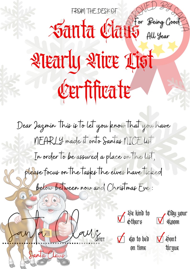 Santa's Nearly Nice List Certificate - Etsy