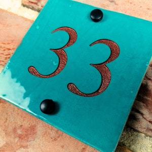 Engraved Turquoise Ceramic Wall Tile Address Sign Irish Handmade Square ...