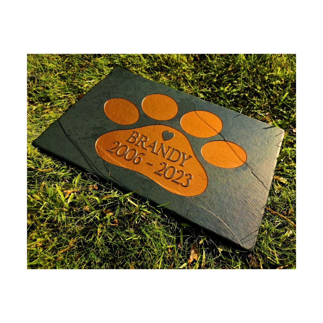 Personalised Custom Pet Paw Print | Engraved Natural Slate Memorial ...