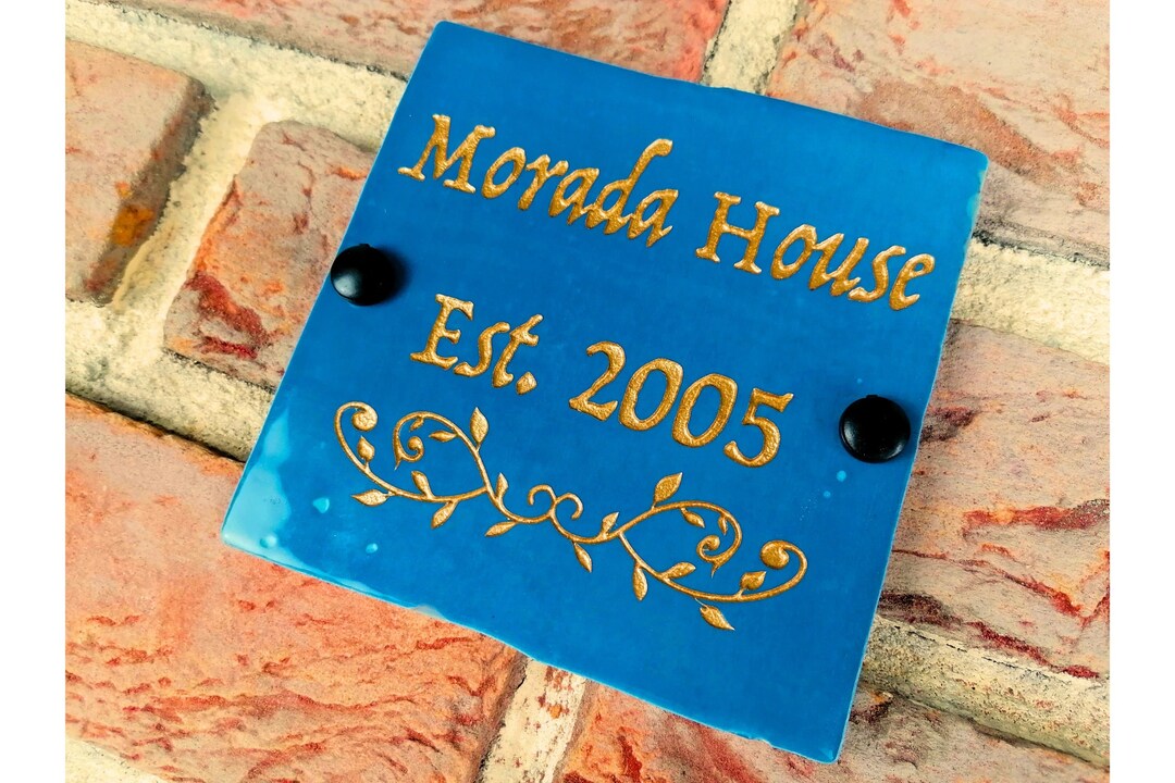 Engraved Ceramic Wall Tile Address Sign Irish Handmade Square Door ...