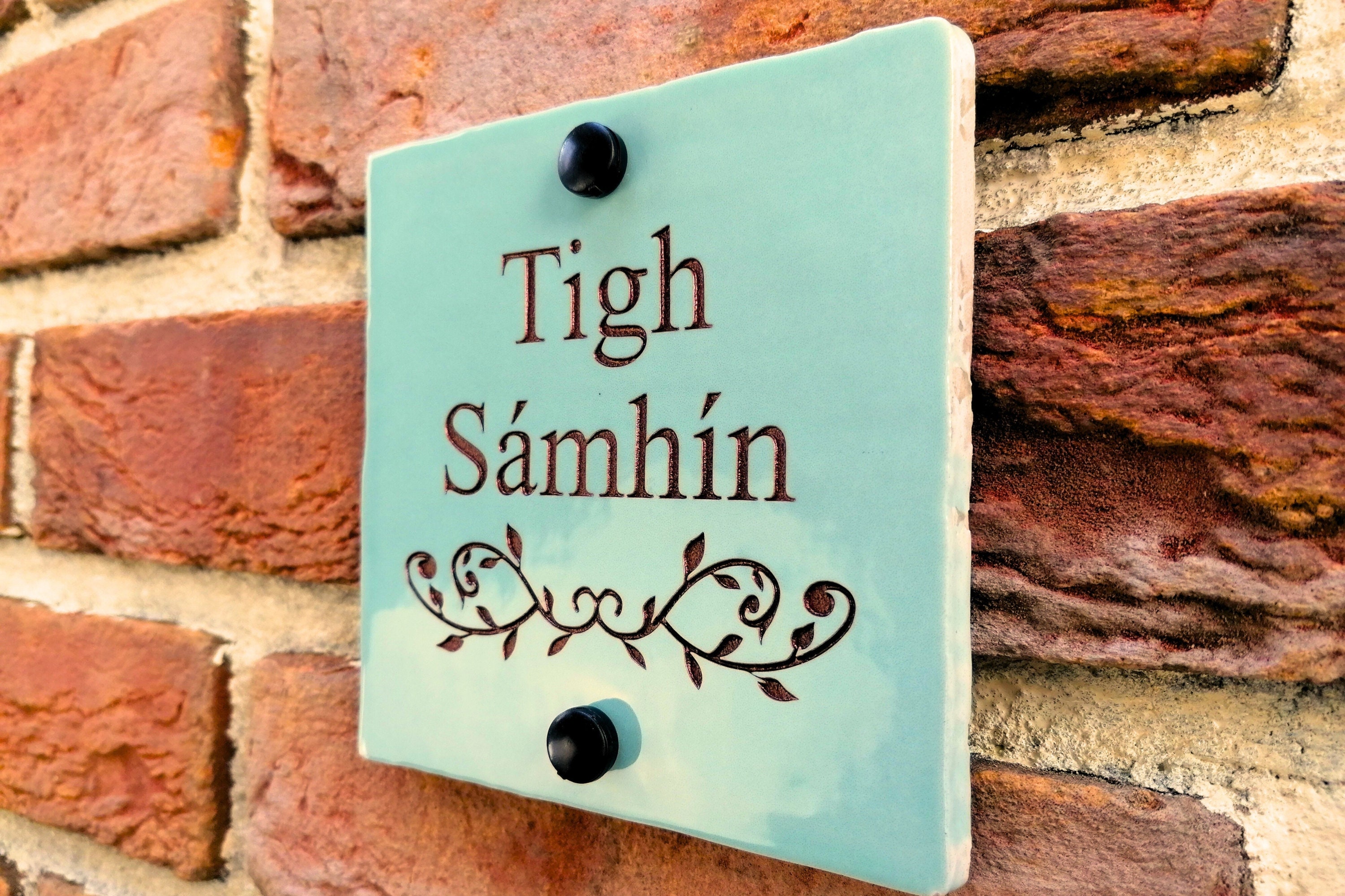 Engraved Light Green Ceramic Wall Tile Address Sign Irish Handmade ...