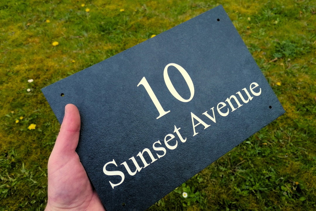 Handmade Deep Engraved Rustic Natural Slate House Sign Plaque Door ...