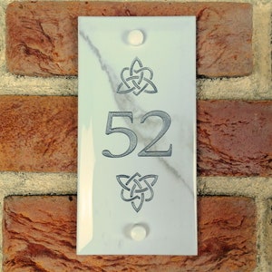 Engraved White Marble Effect Ceramic Wall Tile | Address Sign 100mm X ...