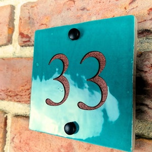 Engraved Turquoise Ceramic Wall Tile Address Sign Irish Handmade Square ...