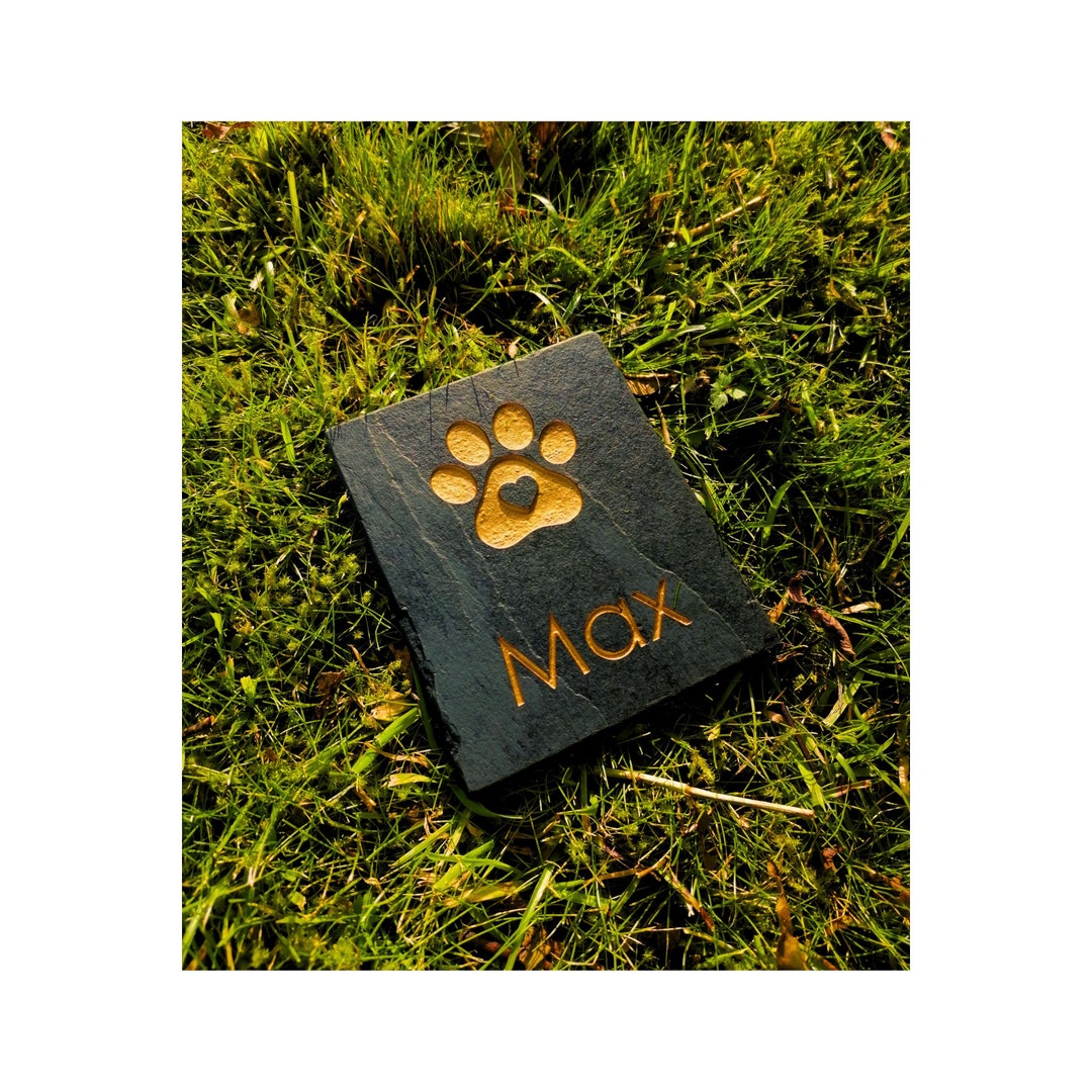 Personalised Custom Pet Paw Print | Engraved Natural Slate Memorial ...