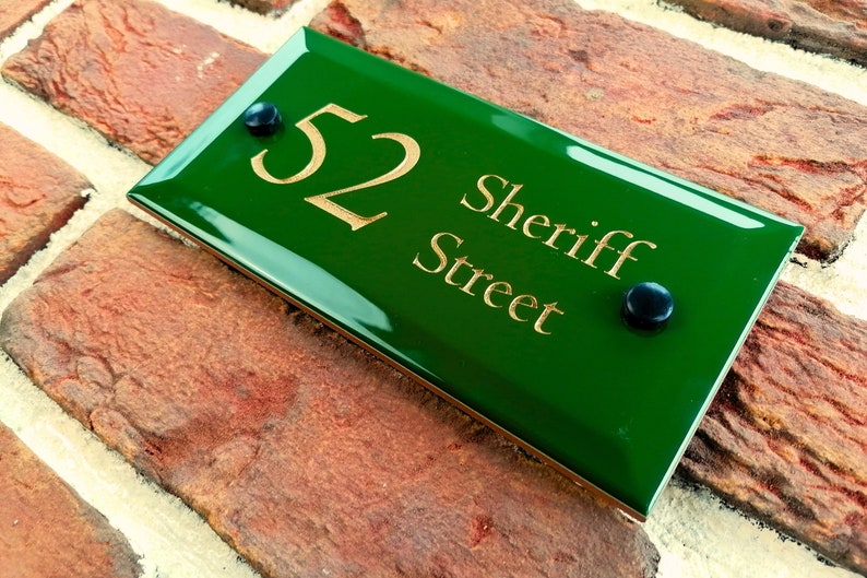 Engraved Emerald Green Ceramic Wall Tile Address Sign Irish Handmade ...