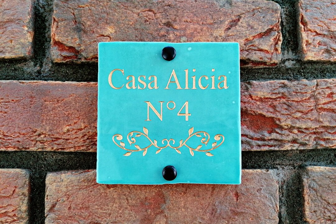 Engraved Turquoise Ceramic Wall Tile Address Sign 130mm X 130mm - Irish ...