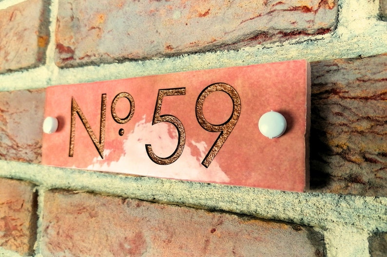 Engraved Pink Ceramic Wall Tile Address Sign Irish Handmade - Etsy