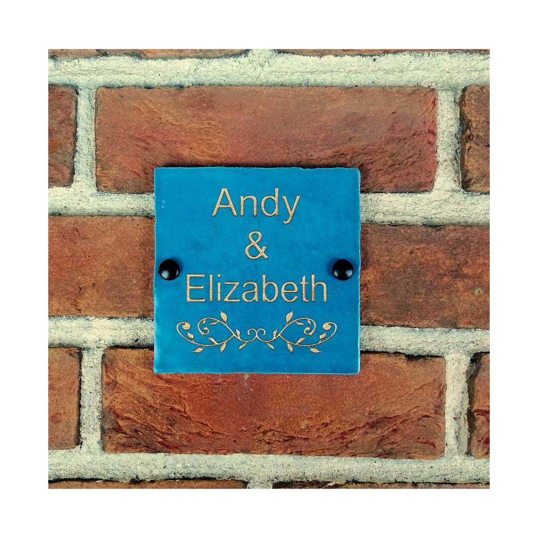 Engraved Ceramic Wall Tile Address Sign | Irish Handmade Square Door ...