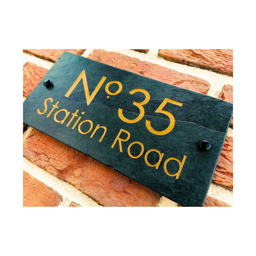 Rustic Handmade Deep Engraved Natural Slate House Sign Plaque Door ...