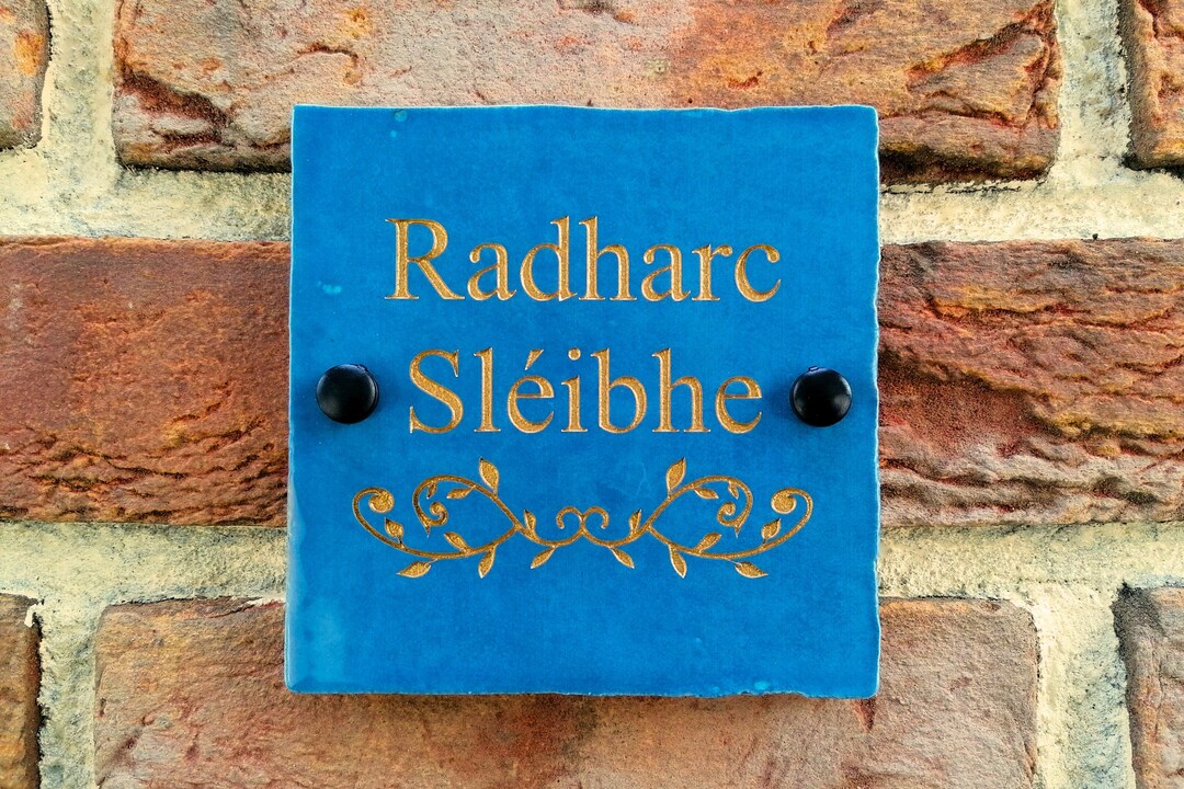 Engraved Blue Ceramic Wall Tile Address Sign Irish Handmade Square Door ...