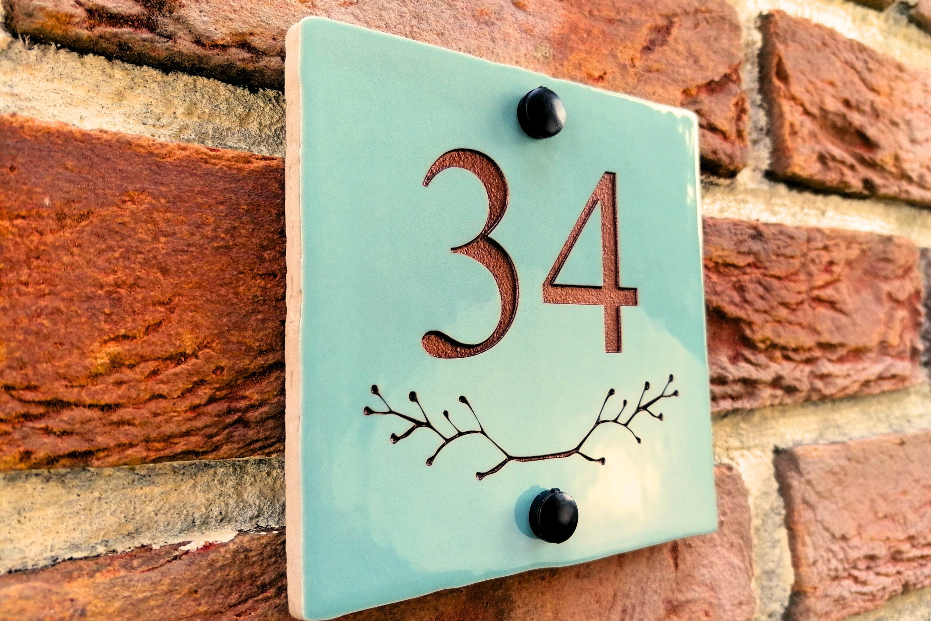 Engraved Light Green Ceramic Wall Tile Address Sign Irish Handmade ...