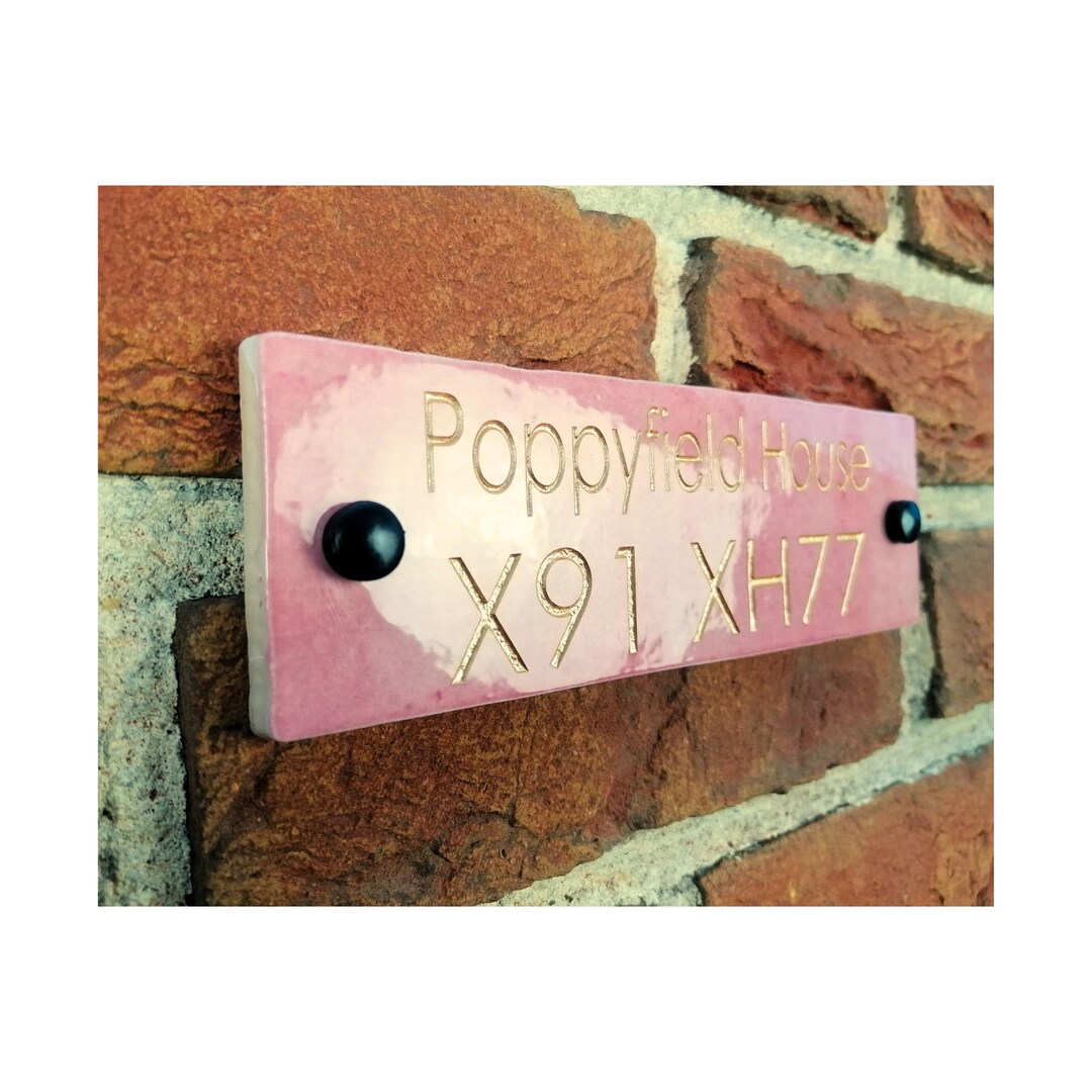 Engraved Pink Ceramic Wall Tile | Address Sign Irish Handmade Door ...