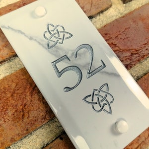 Engraved White Marble Effect Ceramic Wall Tile | Address Sign 100mm X ...