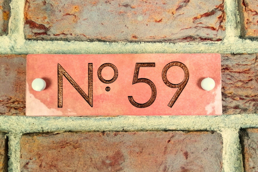 Engraved Pink Ceramic Wall Tile Address Sign Irish Handmade Door Number ...