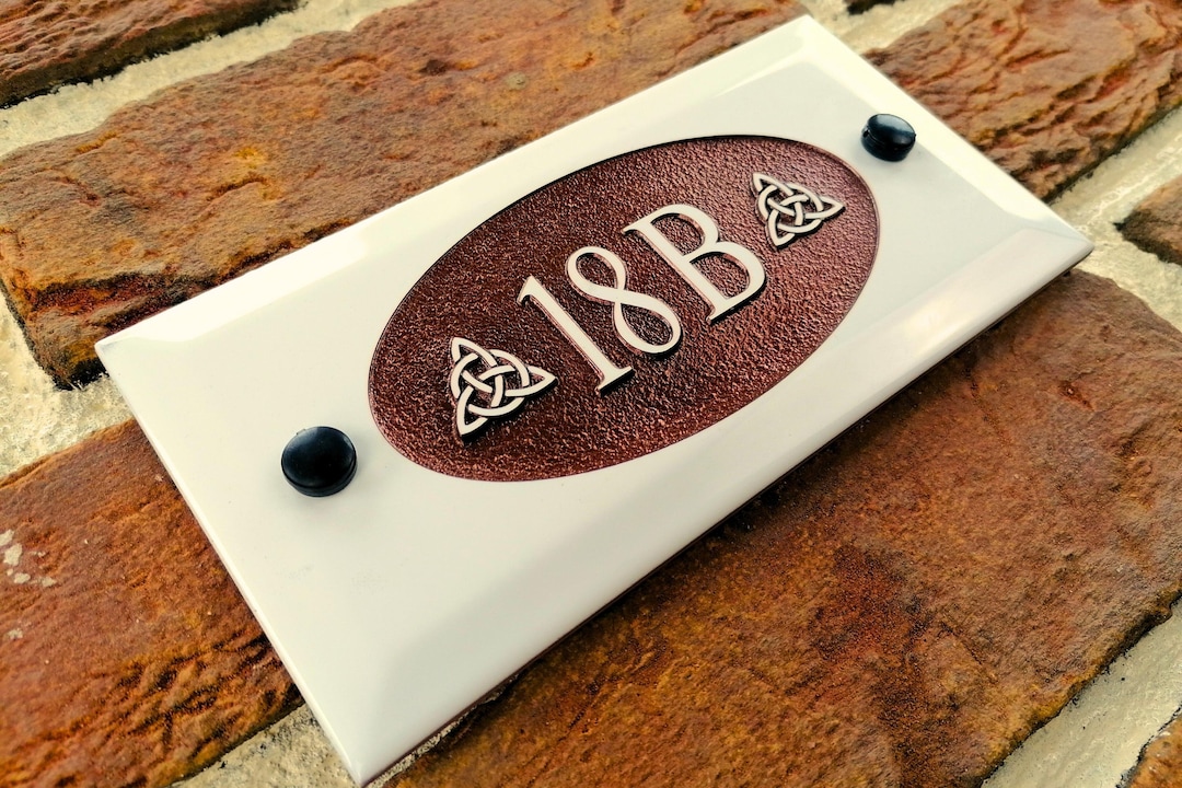 Relief Engraved White Ceramic Wall Tile - Address Sign Handmade Door ...