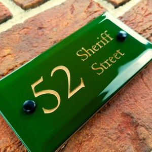 Engraved Emerald Green Ceramic Wall Tile Address Sign Irish Handmade ...