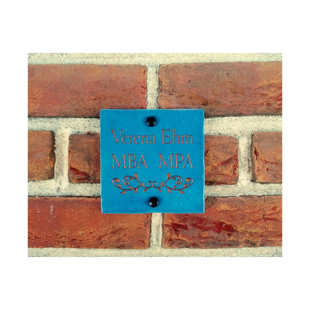 Engraved Blue Ceramic Wall Tile Address Sign Irish Handmade Square Door ...