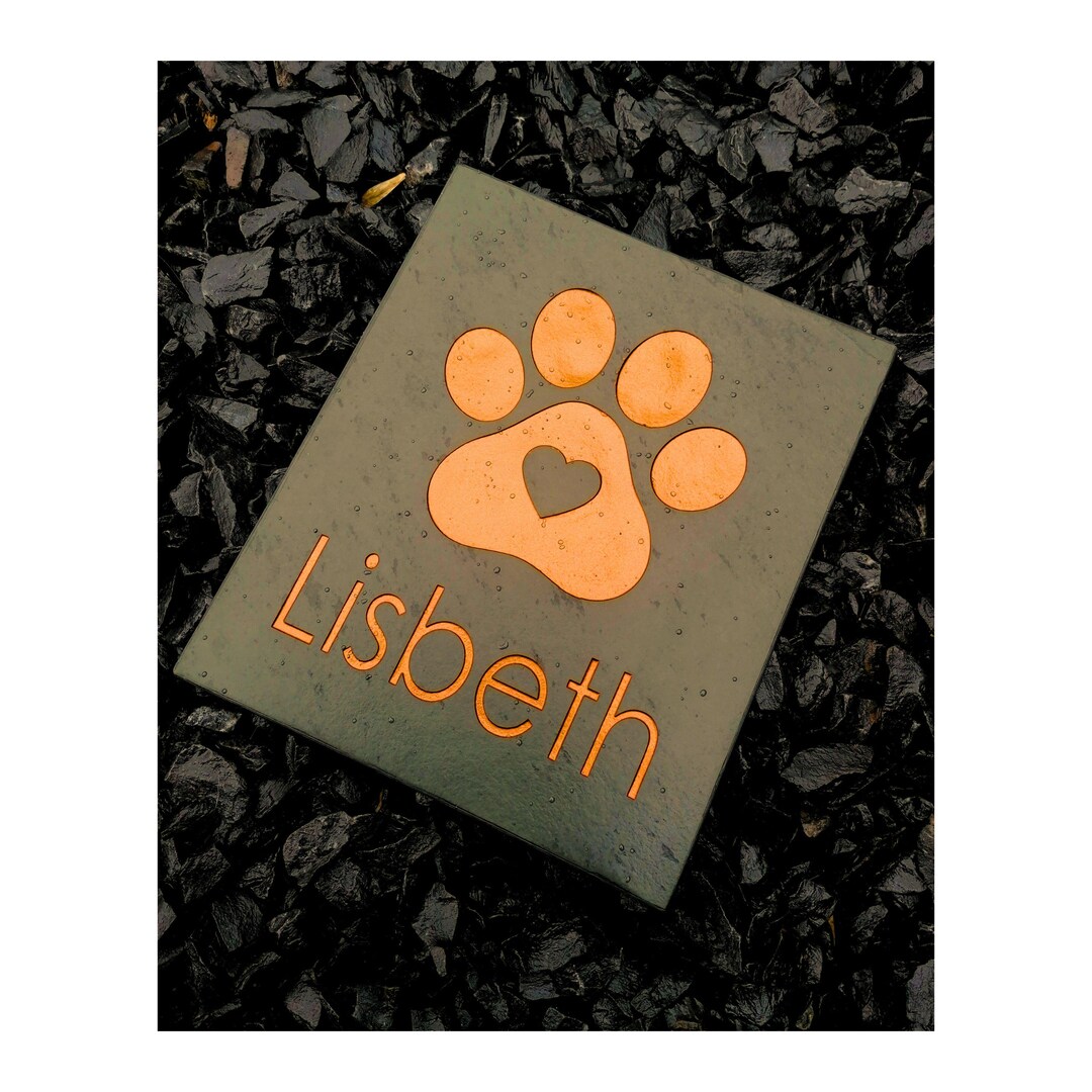 Custom Engraved Pet Paw Print Memorial | Natural Slate Plaque | Gold ...