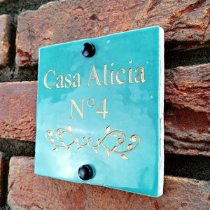Engraved Turquoise Ceramic Wall Tile Address Sign 130mm X 130mm - Irish ...