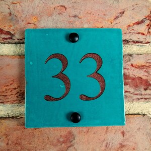 Engraved Turquoise Ceramic Wall Tile Address Sign Irish Handmade Square ...