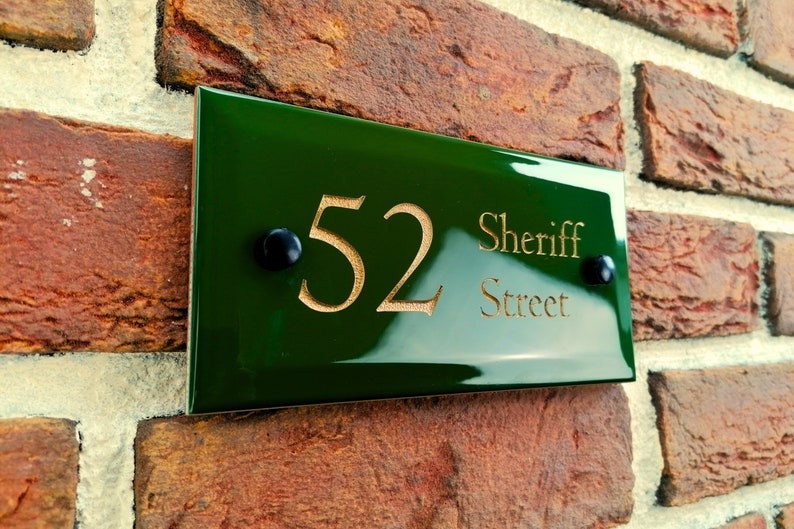 Engraved Emerald Green Ceramic Wall Tile Address Sign Irish Handmade ...