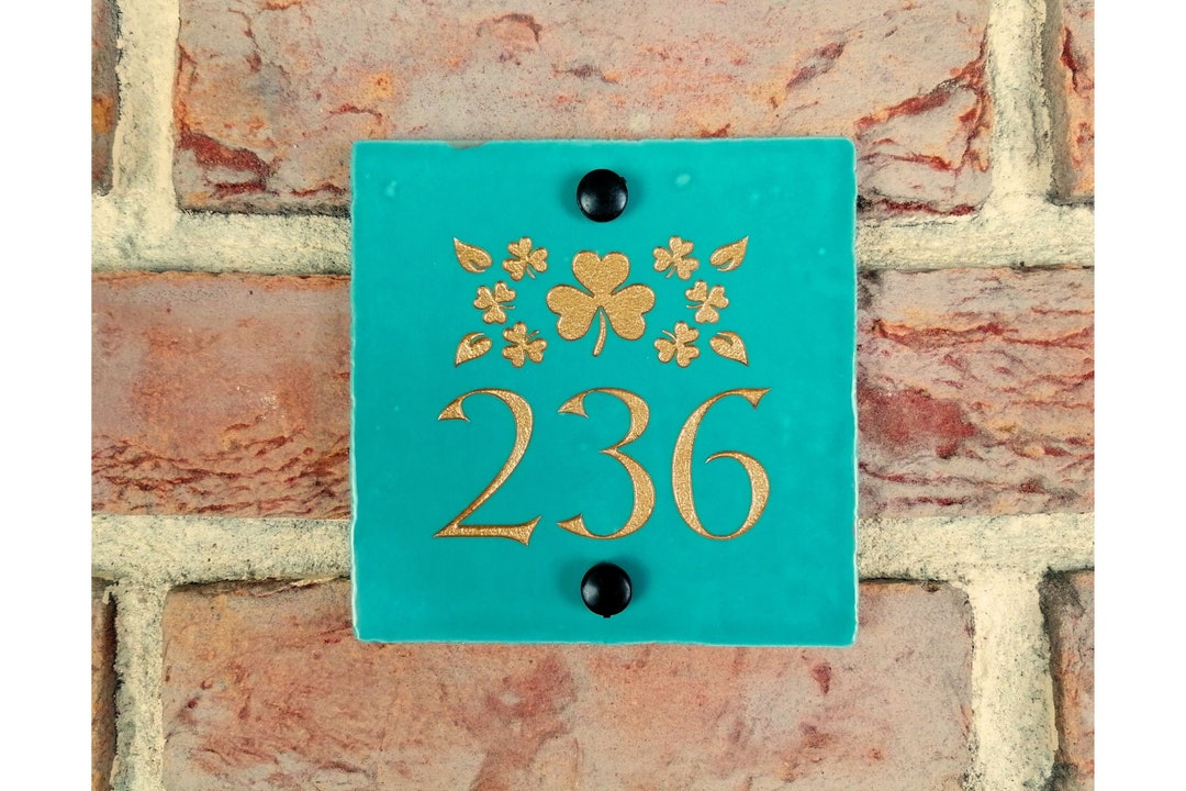 Engraved Turquoise Ceramic Wall Tile Address Sign 130mm X 130mm - Irish ...