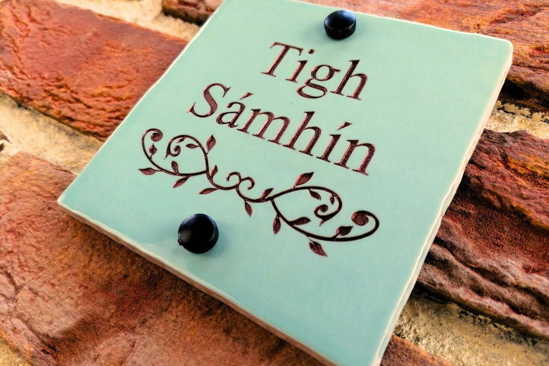 Engraved Light Green Ceramic Wall Tile Address Sign Irish Handmade ...